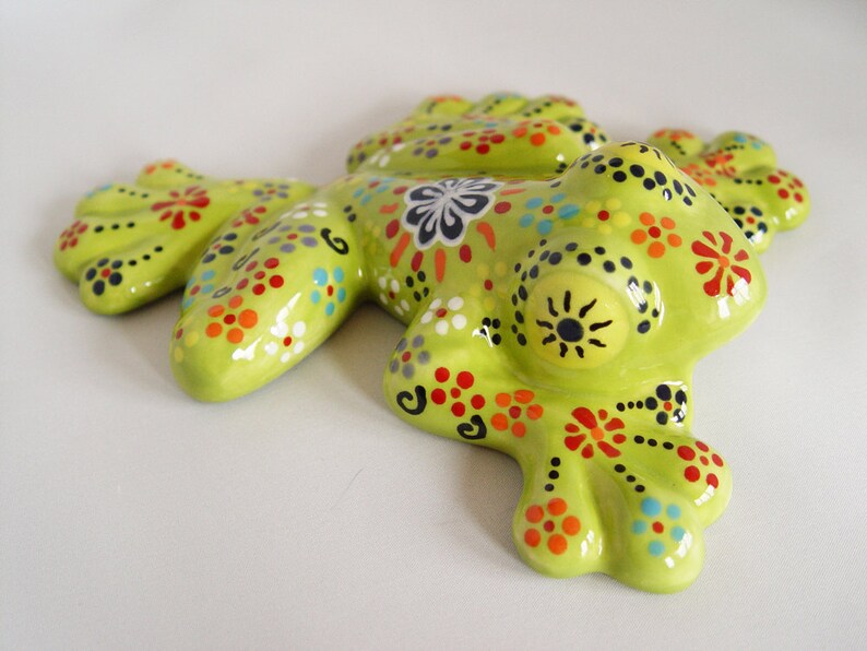 Hand-painted Green Floral Ceramic Frog (wall Art) - Etsy