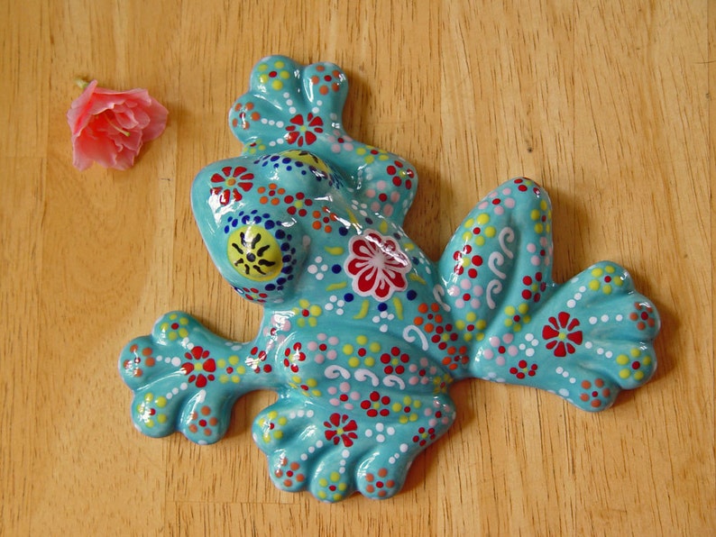 Hand-painted Blue Floral Ceramic Frog (wall Art) - Etsy