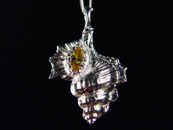 Fine Silver Biplex Perca Seashell Pendant w/ Gold CZ | Etsy
