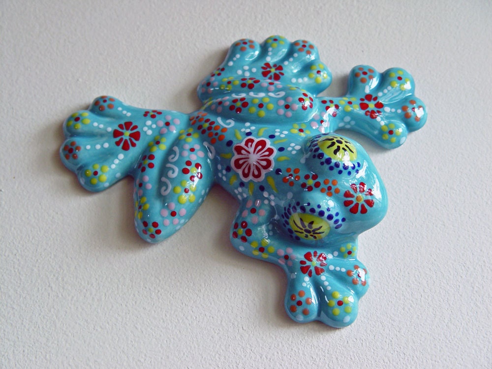 Hand-painted Blue Floral Ceramic Frog (wall Art) - Etsy