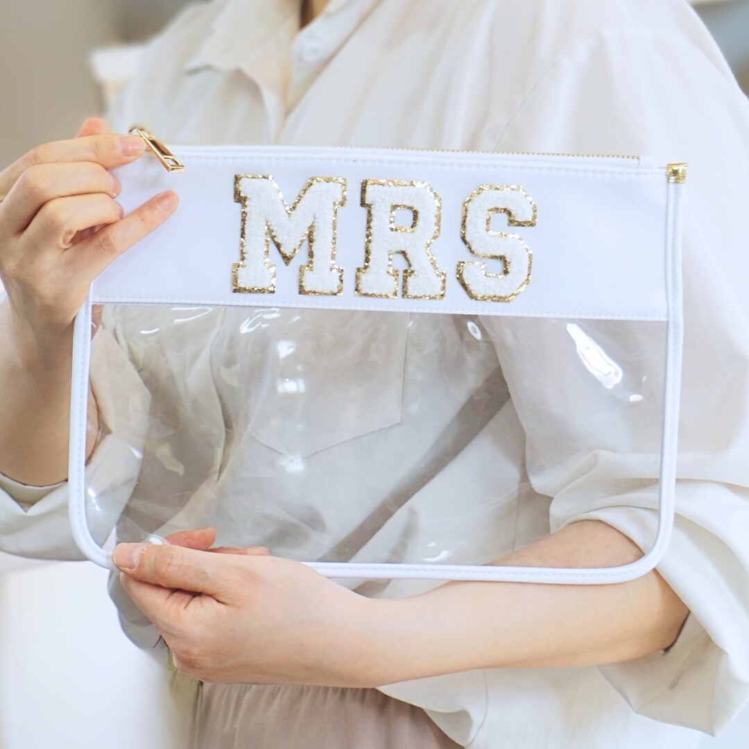 Personalized Clear Flat Bag, Initial Chenille Patch Bag, Clear Plastic ...