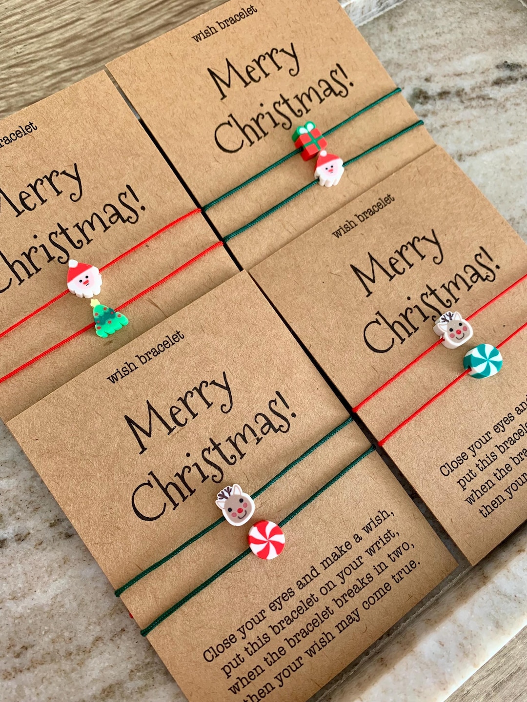 Christmas Charm Bracelets, Set of 2 Wish Bracelets With Card, X-mas ...