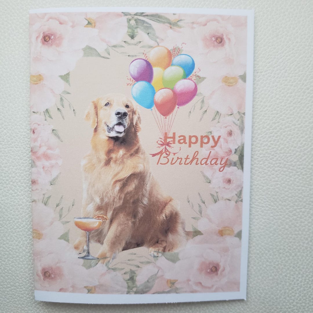 Golden Retriever Birthday Card, Blank Birthday Card, Dog Lover Themed ...