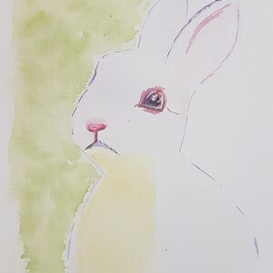 White Rabbit Watercolor Painting Handpainted Rabbit Animal Art Original ...