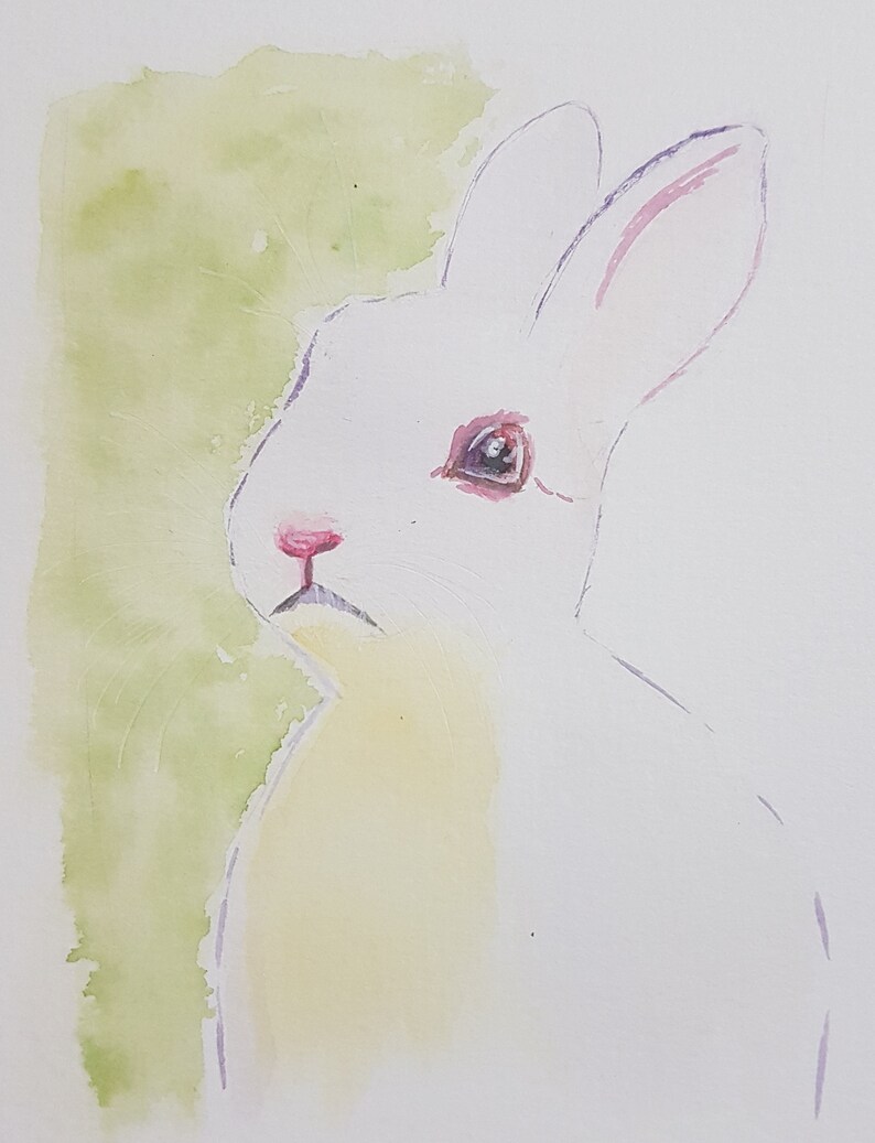 White Rabbit Watercolor Painting Handpainted Rabbit Animal Art Original ...