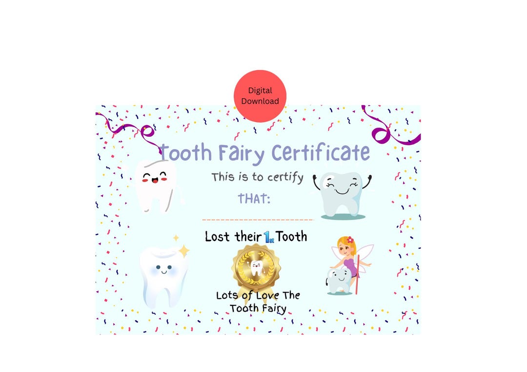 Tooth Fairy Certificate Printable Fill-in A4 | Certificate for Losing ...