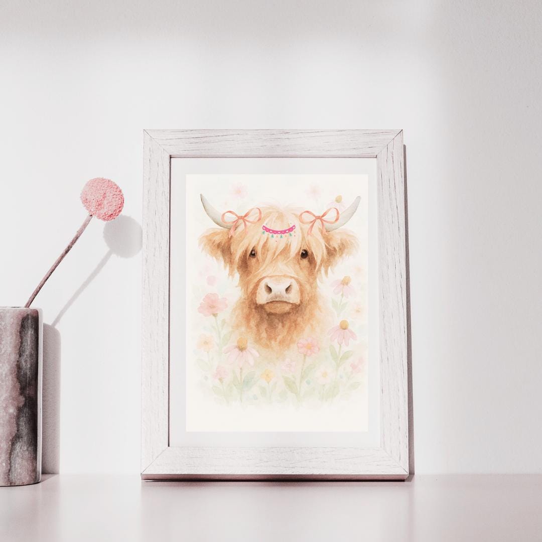 Highland Cow A4 Print | Scottish Highland Coo Art | Farmhouse & Nursery ...