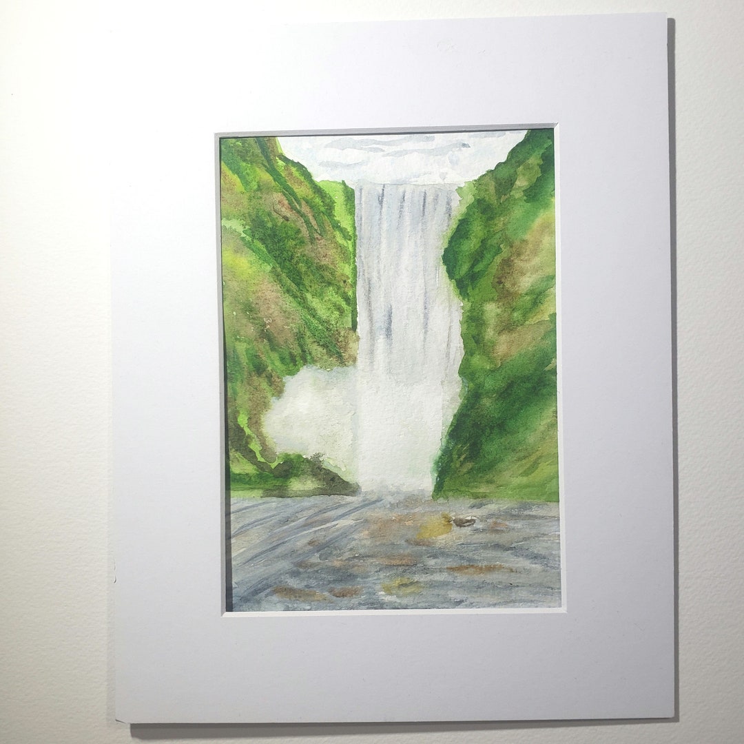 Watercolour Waterfall, Waterfall Art, Landscape Art, Waterfall Painting ...