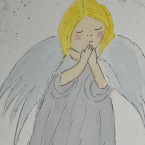 Handpainted Praying Angel Line and Wash Art Original Angel Painting ...