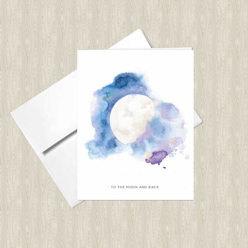 Cosmic Moon Watercolor Greeting Cards – Set of 4, Celestial Notecards ...