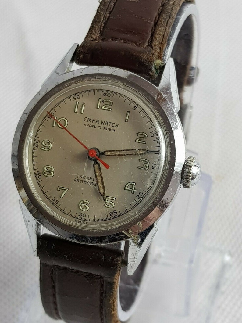 Vintage Emka Watch Ancre 17 Rubis Military Style Mechanical - Etsy
