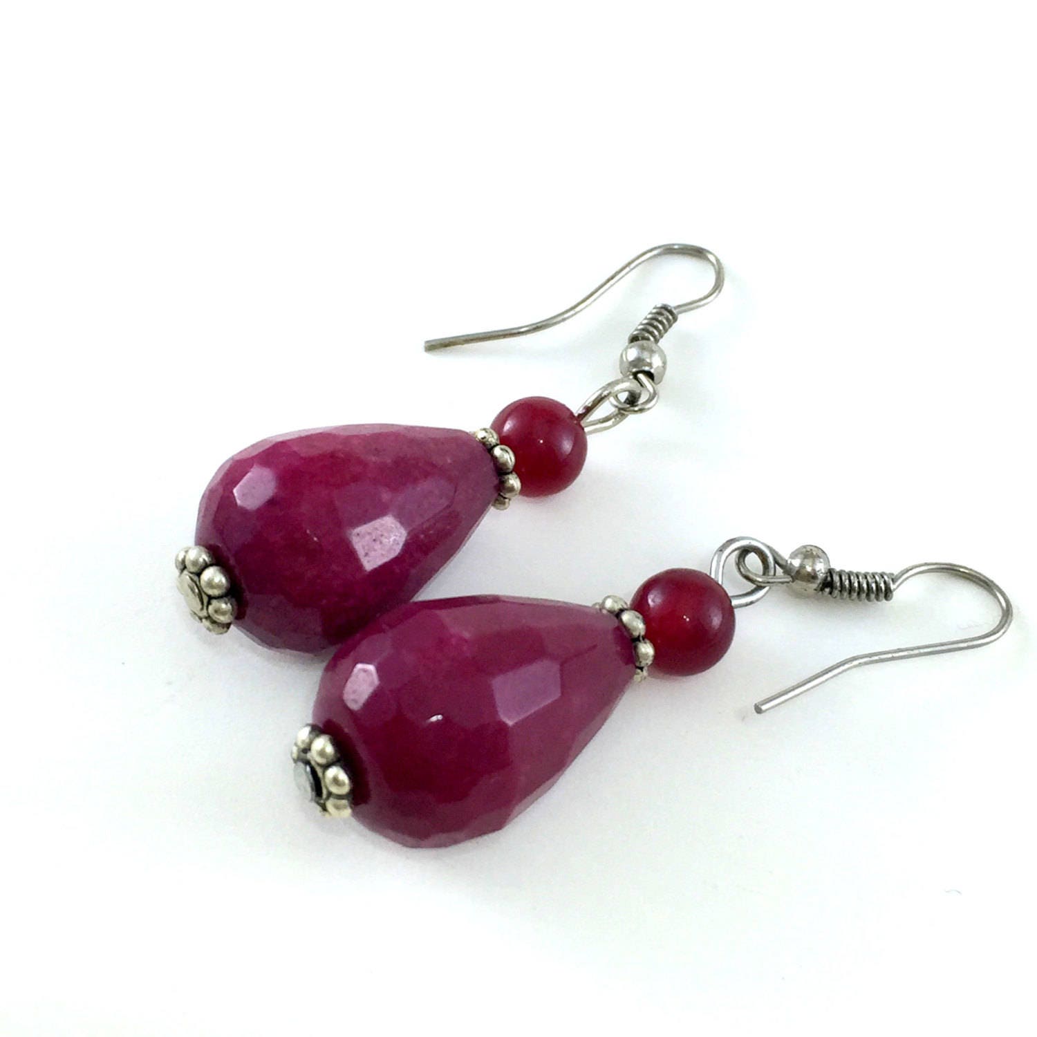 Pendientes de jade rojo, pendientes rojos, pendientes de plata ...