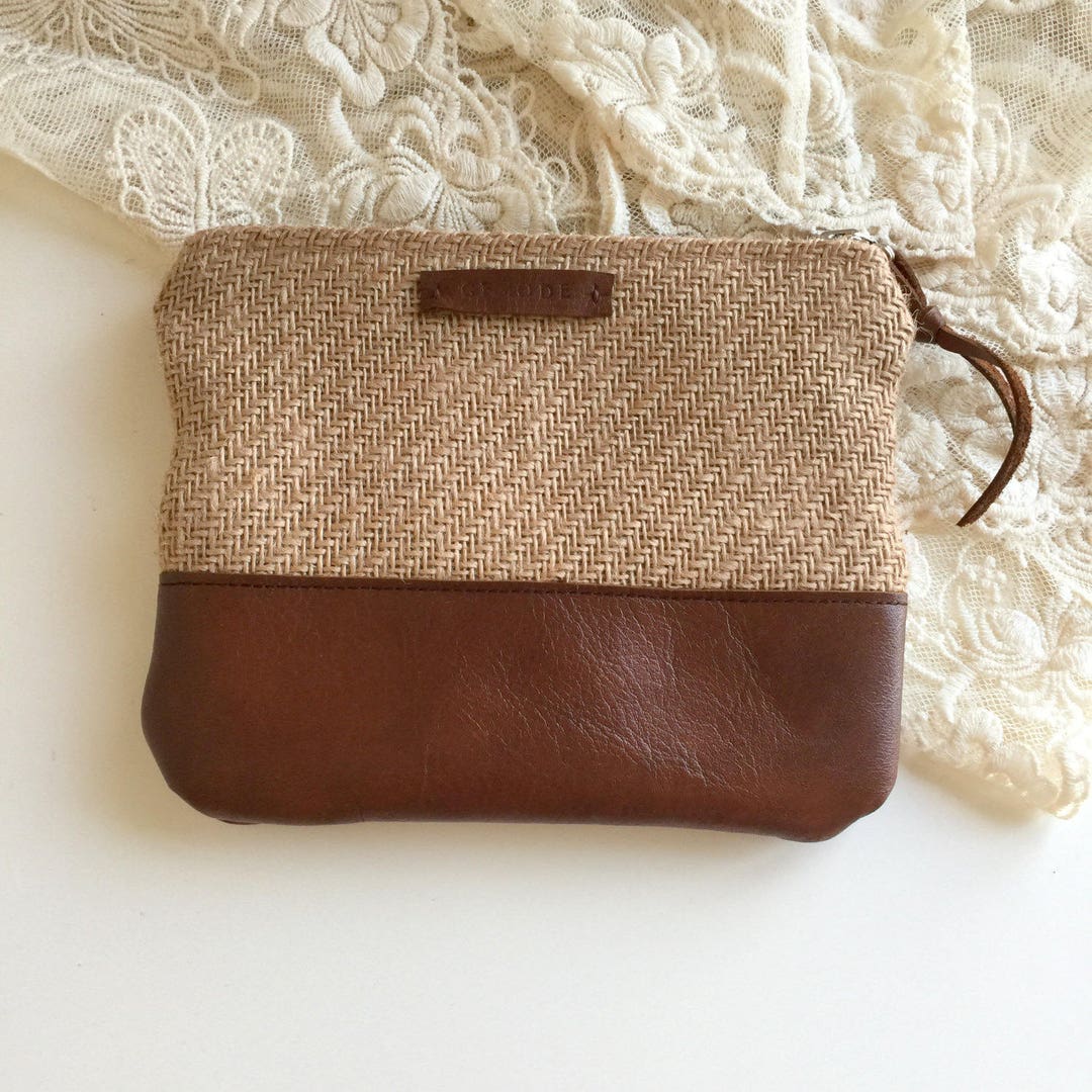 Leather Zipper Pouch,burlap Zipper Pouch,boho Zipper Pouch,jute Zipper ...