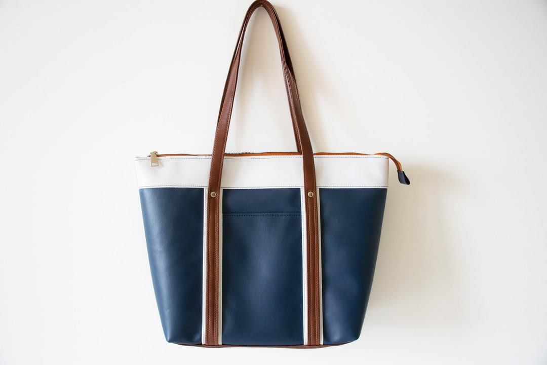 Dark Blue Tote,blue Tote Bag,blue Leather Tote,blue Shoulder Bag,pu ...