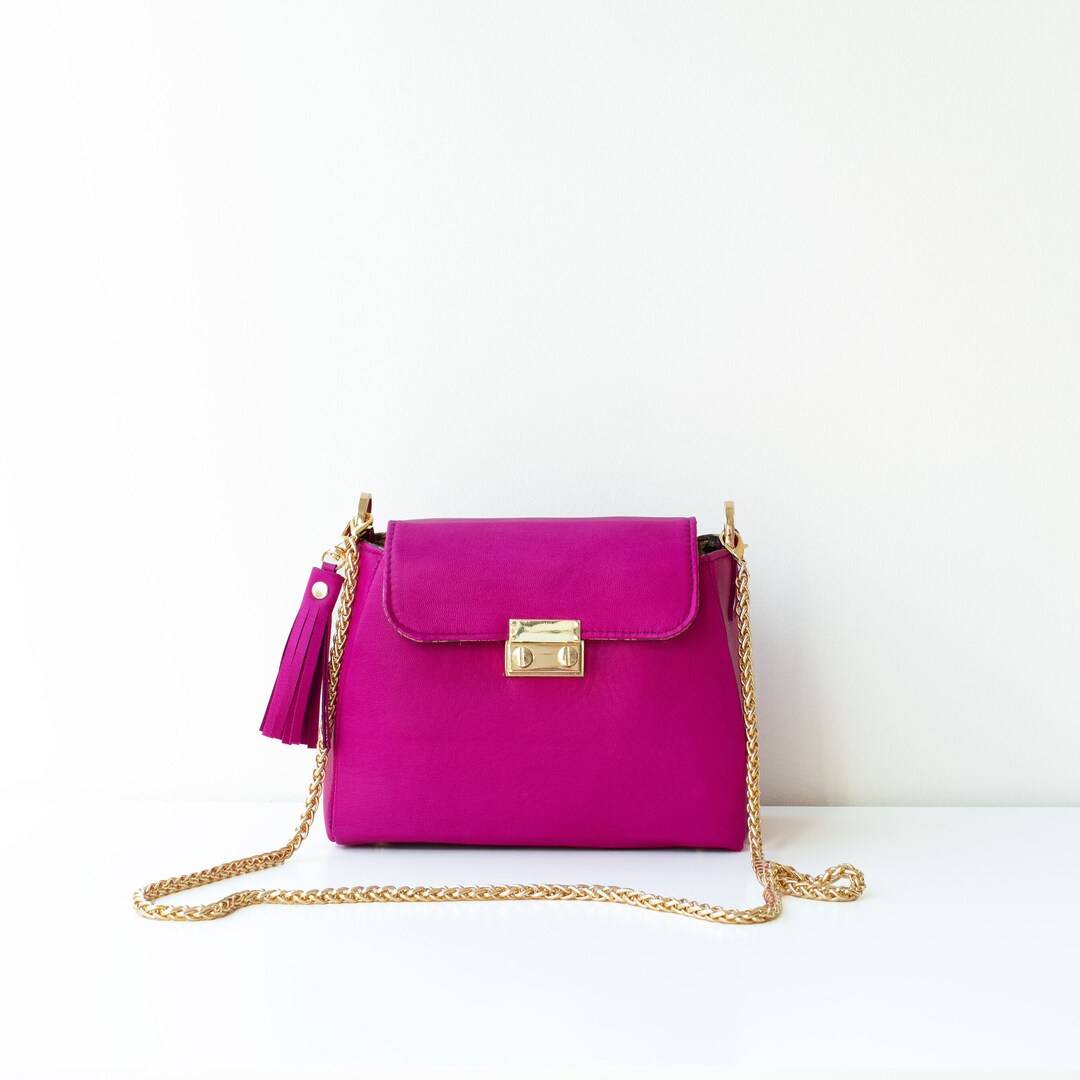 Magenta Shoulder Bag,pink Leather Bag,leather Crossbody,pink Crossbody ...