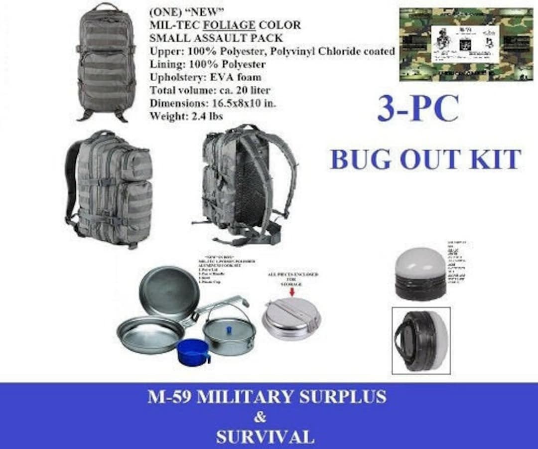 3PC. Bug Out Kit -1 Backpack (foliage Color) -1 Mess Kit - 1 Minnie ...