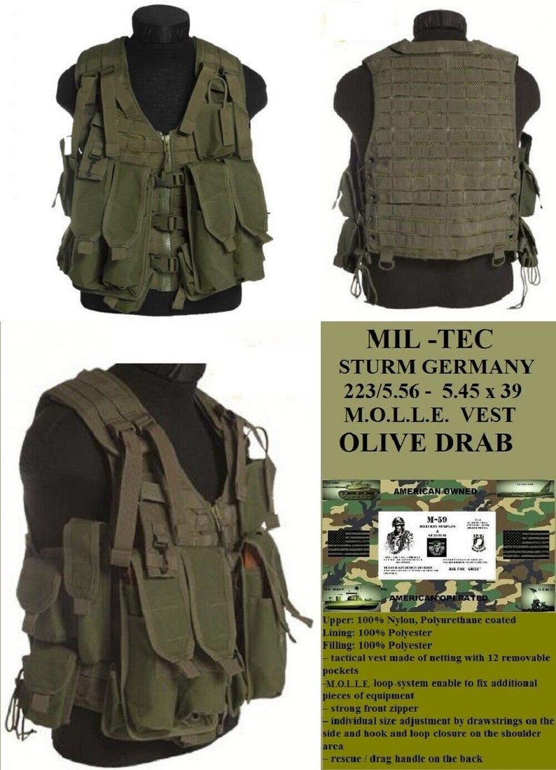 Mil-tec / Sturm Germany 223/5.56 - 5.45 X 39 MOLLE Vest With (12) MOLLE ...