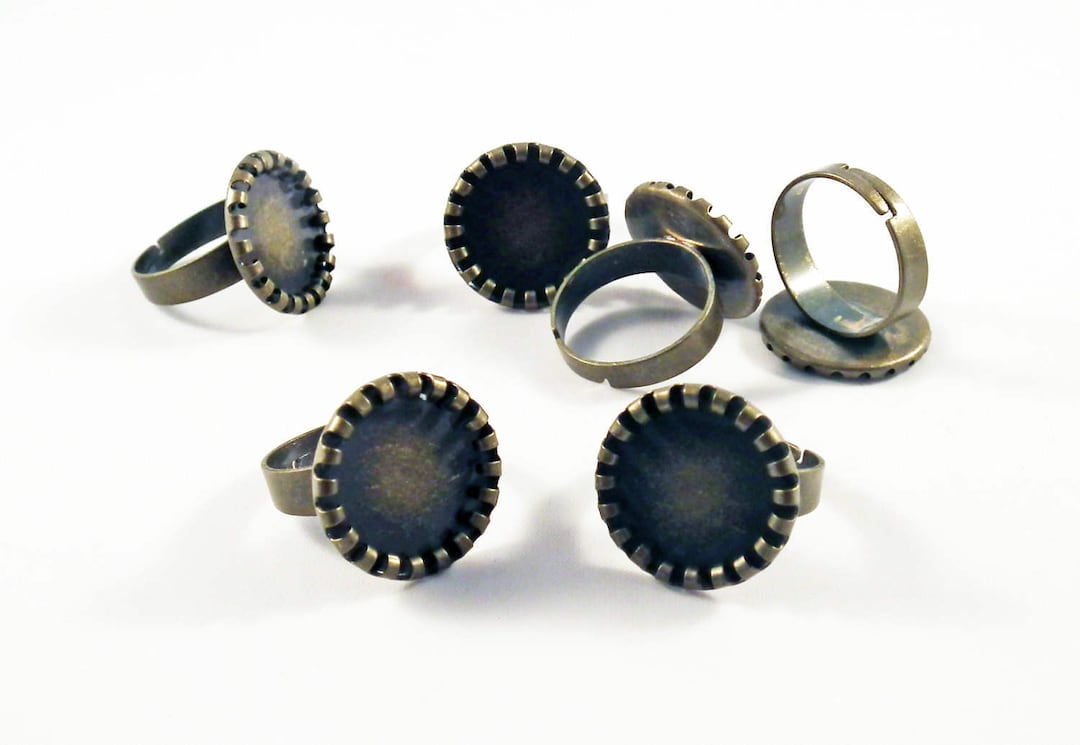 CBC06 - 2 Adjustable Ring Mount Bronze Antique Tray for Cabochon 14mm ...