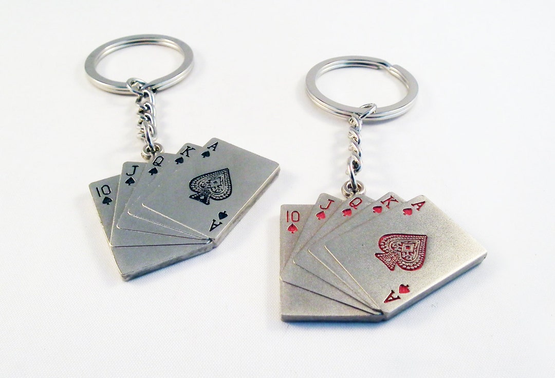 Steel Keychain Royal Flush Poker Playing Cards Red Black / 100% Steel ...