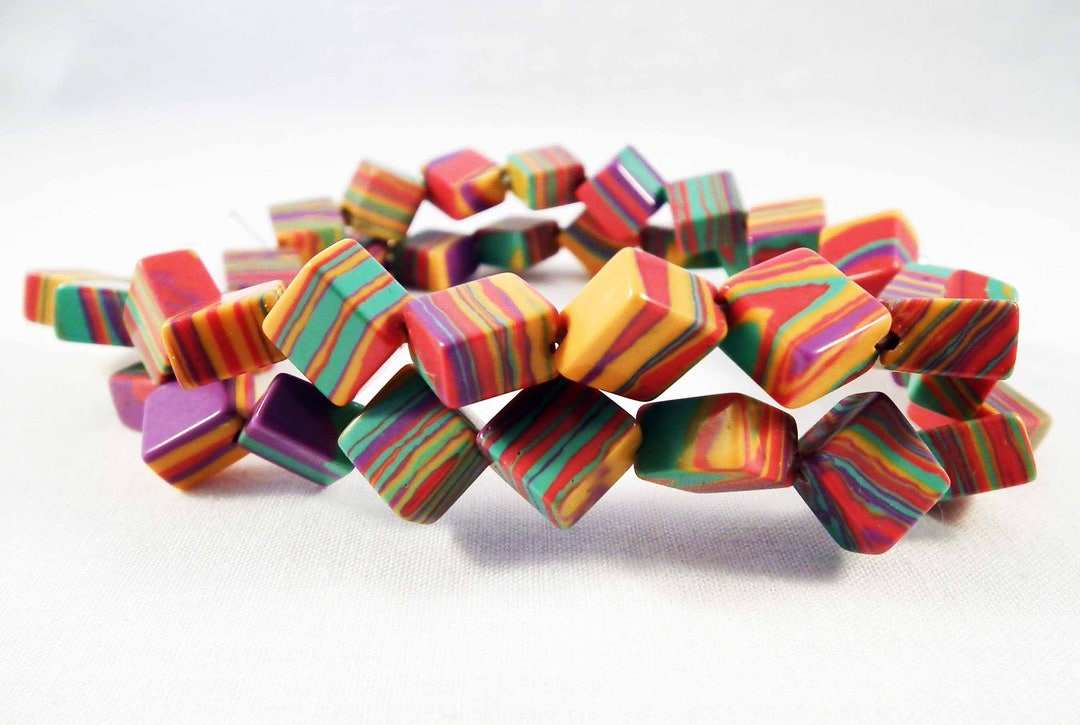 PDL150 Set of 5 Turkish Abacus Stone Beads Cubic Cubes Striped Blue ...