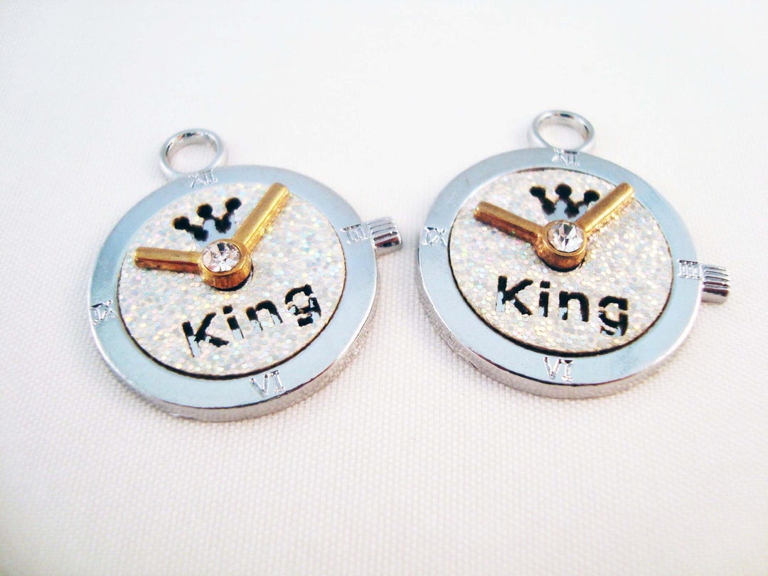 HEV58 Set of 2 Charms Clocks king of Color White, With Crystal, 23mm in ...