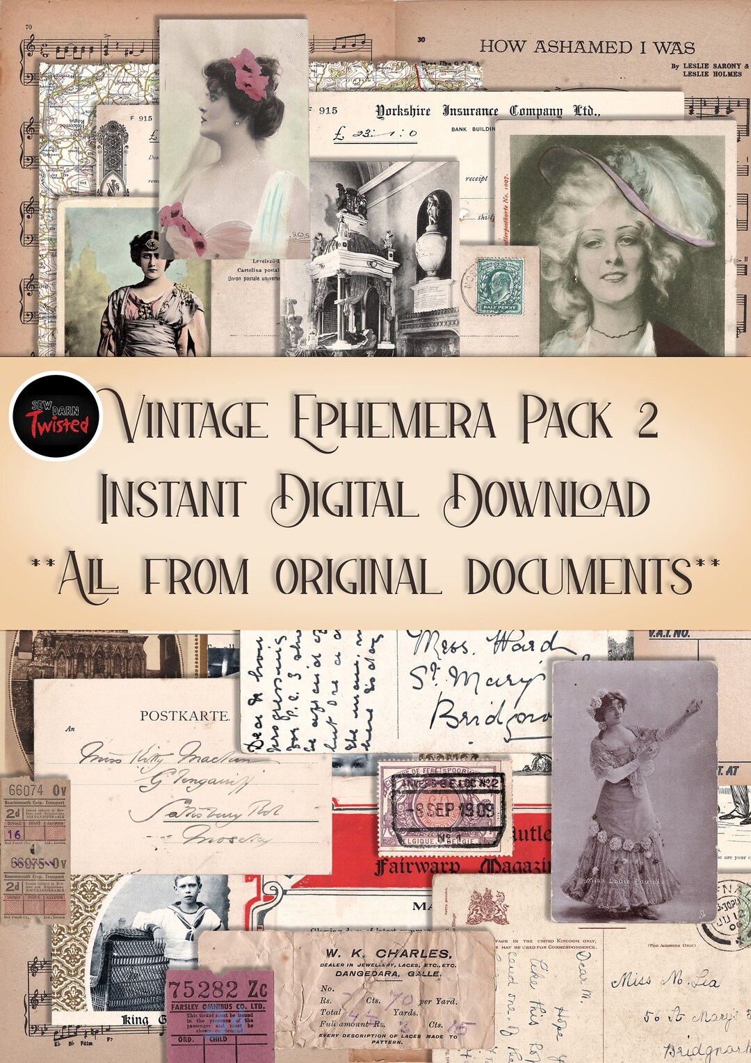 Original Vintage Ephemera Set Digital Printables for Junk Journals 50 ...