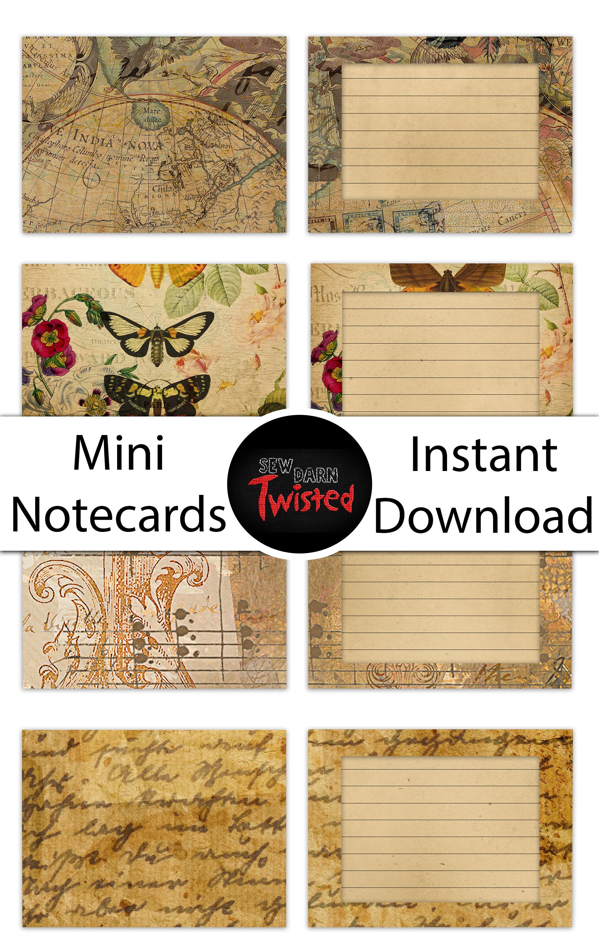 Vintage Note Card Printables for Junk Journals and Scrapbooking Crafts ...