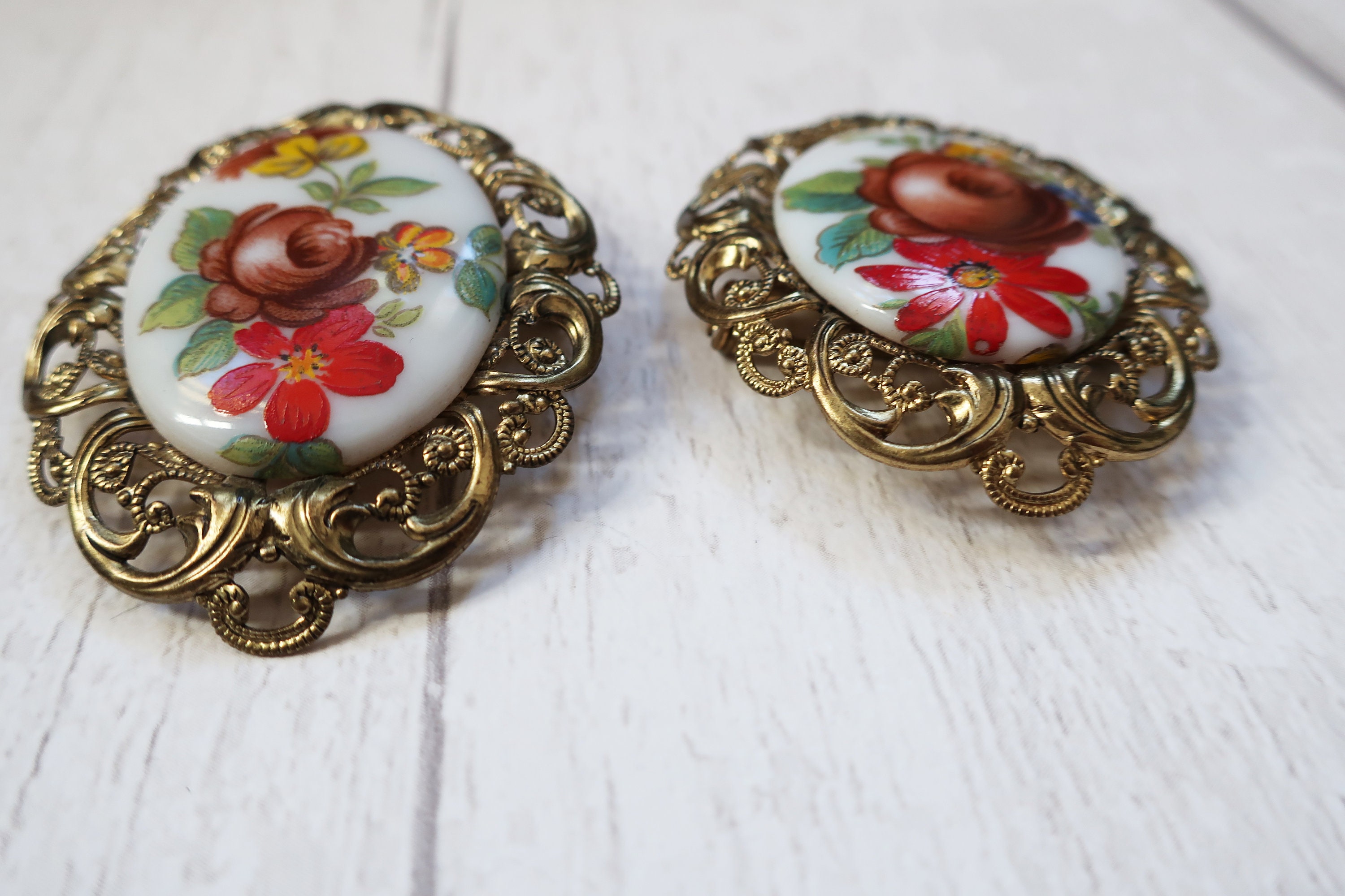 Hand Painted Floral Brooches, West German Vintage Brooch, Vintage ...