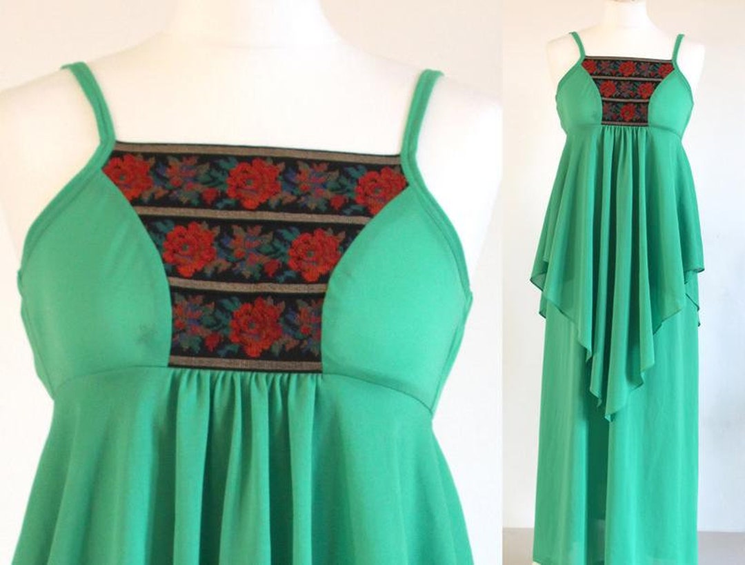 Green 70s Maxi Dress, Bright Apple Green Disco Party Dress, Green ...