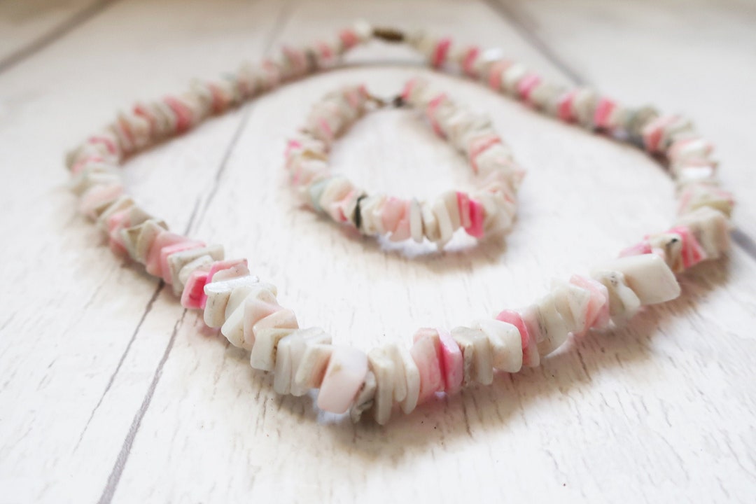 80s Shell Bracelet and Necklace, Pink Shell Necklace, Pink Shell ...