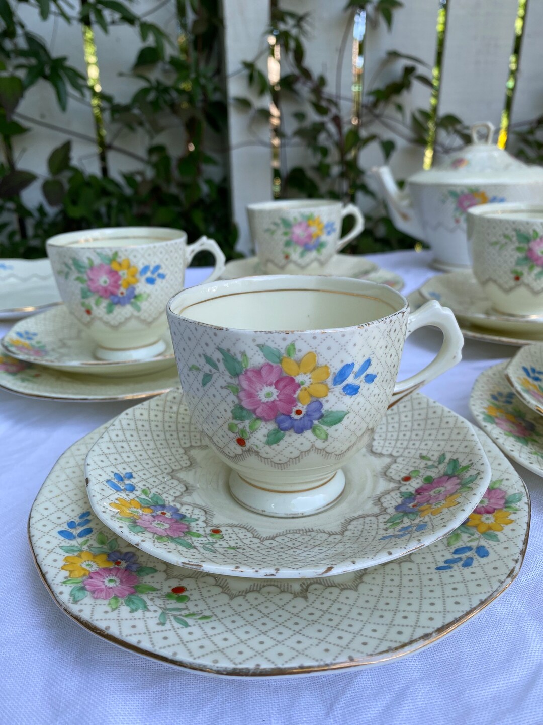 Rare and Beautiful Floral Vintage Plant Tuscan Tea Set - Etsy