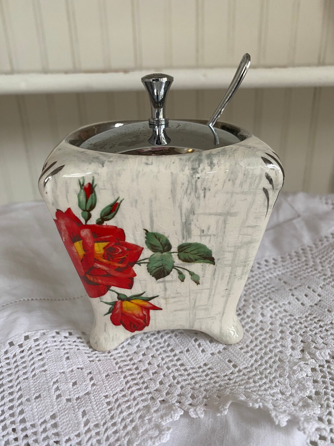 Beautiful Red Rose Vintage Midwinter Rose Marie Stylecraft Preserve Pot ...
