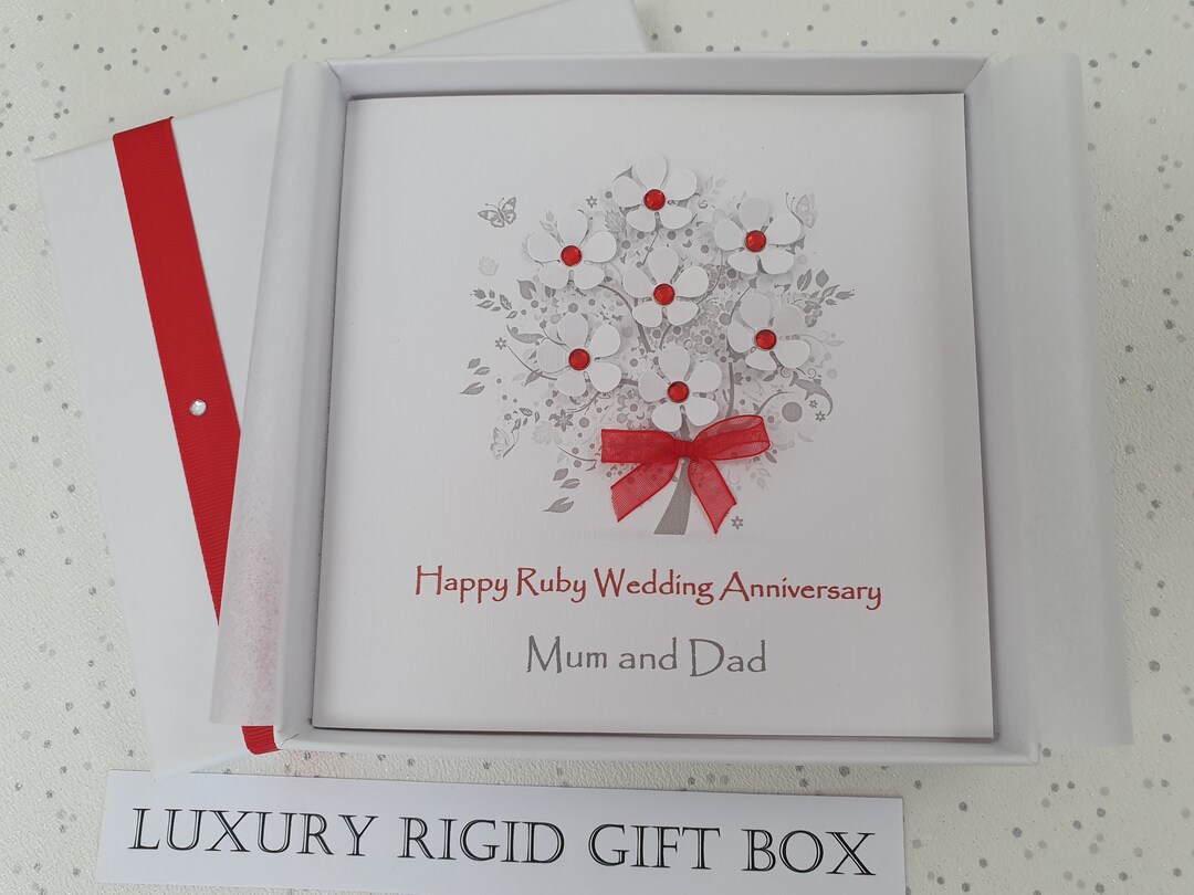 Ruby Wedding Anniversary Card 40th 15th Anniversary Keepsake Handmade ...