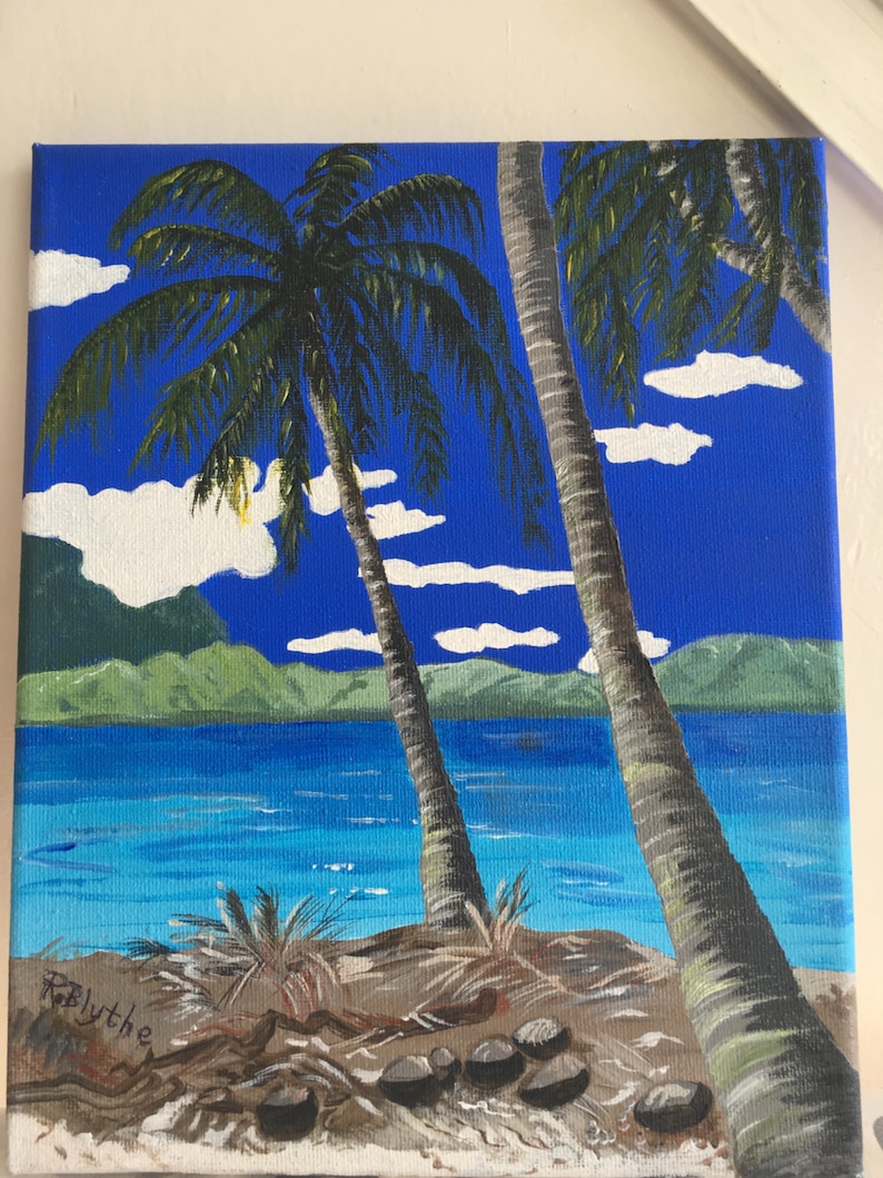 Samoan Breeze / BRISE SAMOANE 45.00 Palm Trees and Deep Blues / Mounted ...