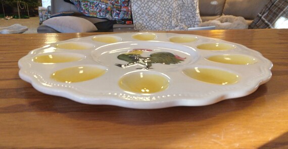 Platters Vintage Deviled Egg Plate Hand Painted Rooster Ceramic ...