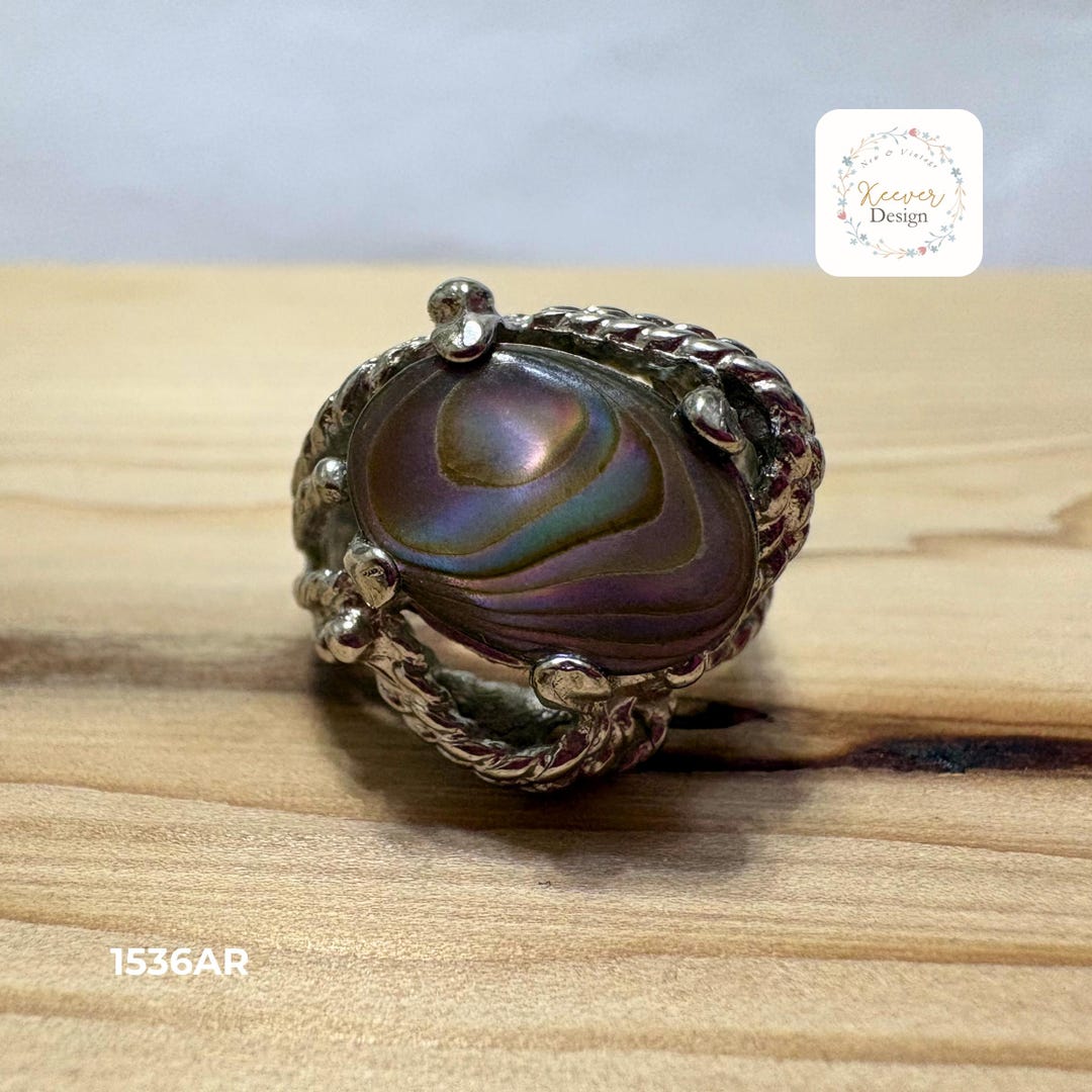 Vintage Abalone Ring, Silver Colored Rope Design - Etsy
