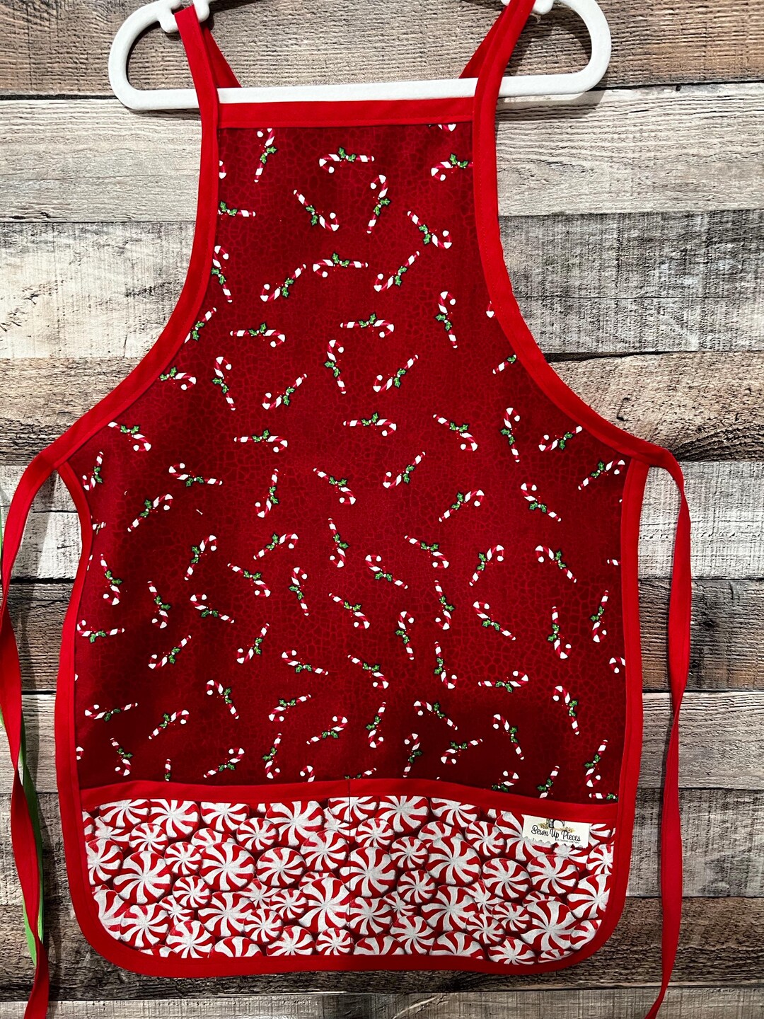 Apron, Child Christmas Chef Style in a Candy Cane Print…..size….medium ...