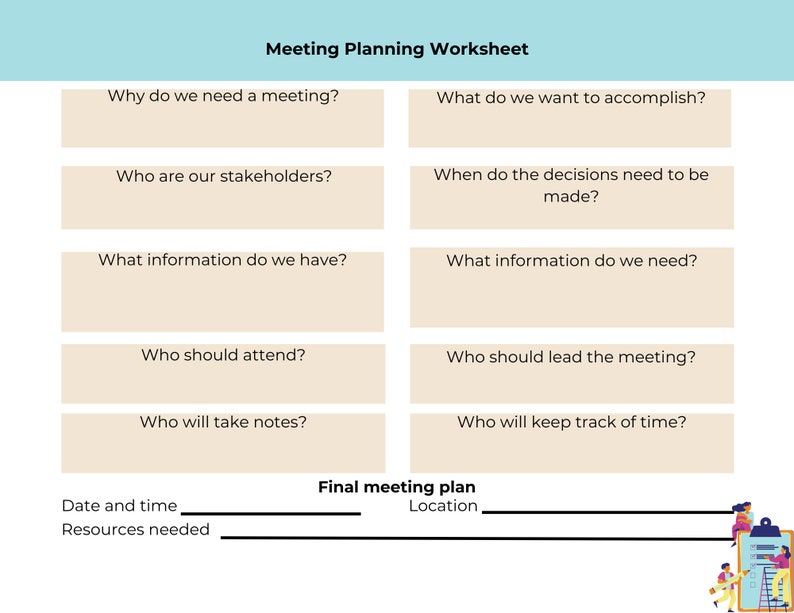 Printable Worksheet for Efficient Meeting Planning | PDF Download ...