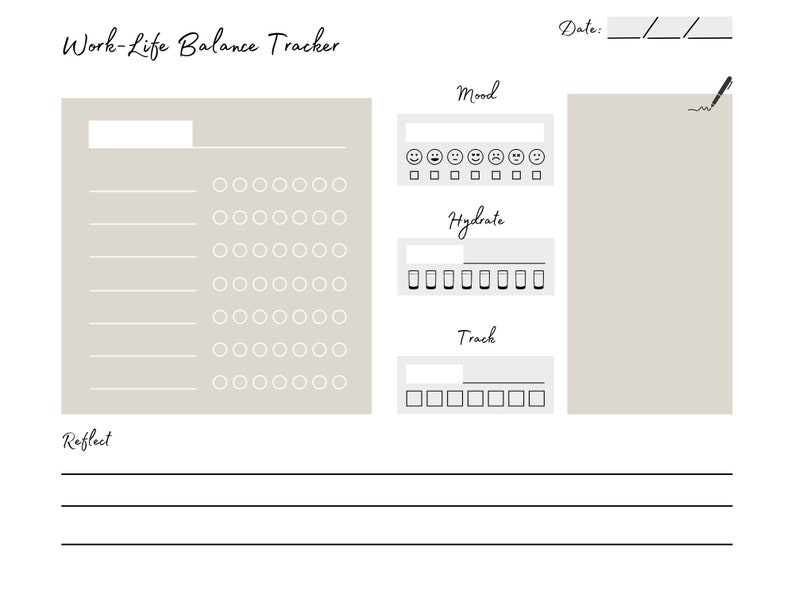 Minimalistic Work-life Balance Tracker Printable - Digital Download - Etsy