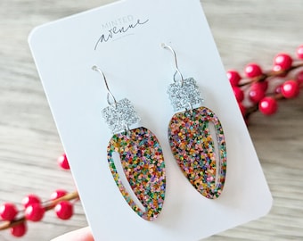 Pastel Confetti Tree Light Bulb Earrings, Glittery Christmas Light Bulb ...