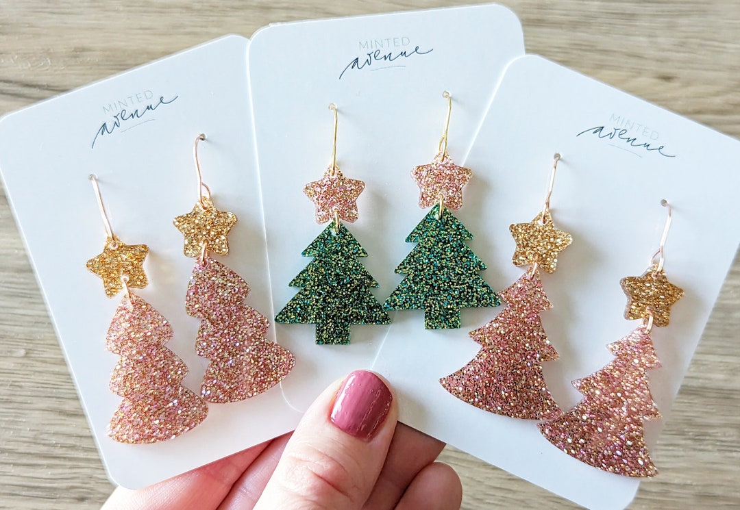 Classy Christmas Tree Earrings, Glitter Theme Christmas Tree Earrings ...