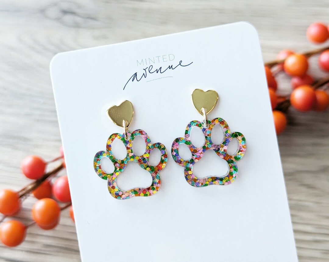 Colorful Mini Dog Paw Earrings, Puppy Lover Acrylic Earrings, Dog ...