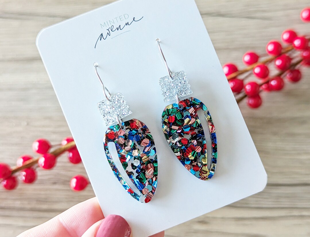 Holiday Glitter Bulb Earrings, Christmas Lightbulb Acrylic Earrings ...