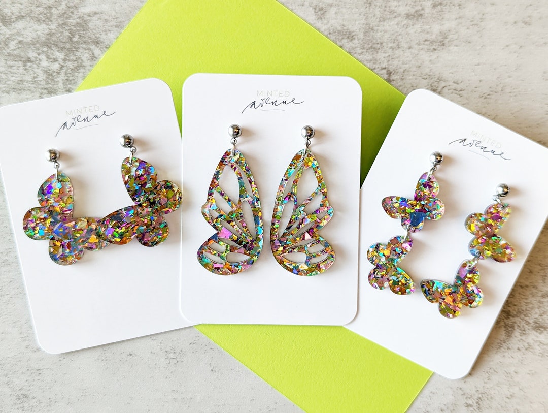 Chunky Glitter Butterfly Earrings, Rainbow Glitter Butterfly Wing Theme ...