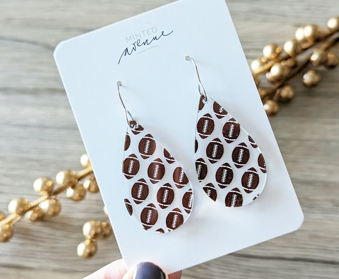 Football Teardrop Earrings: Acrylic Dangle Earrings - Etsy