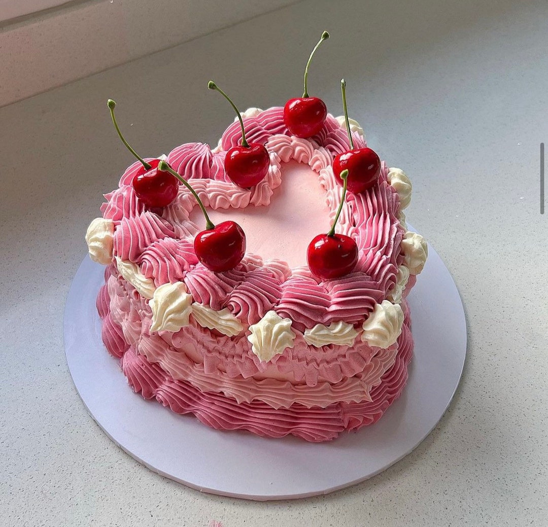 Fake Vintage Heart Cherry Cake - Etsy
