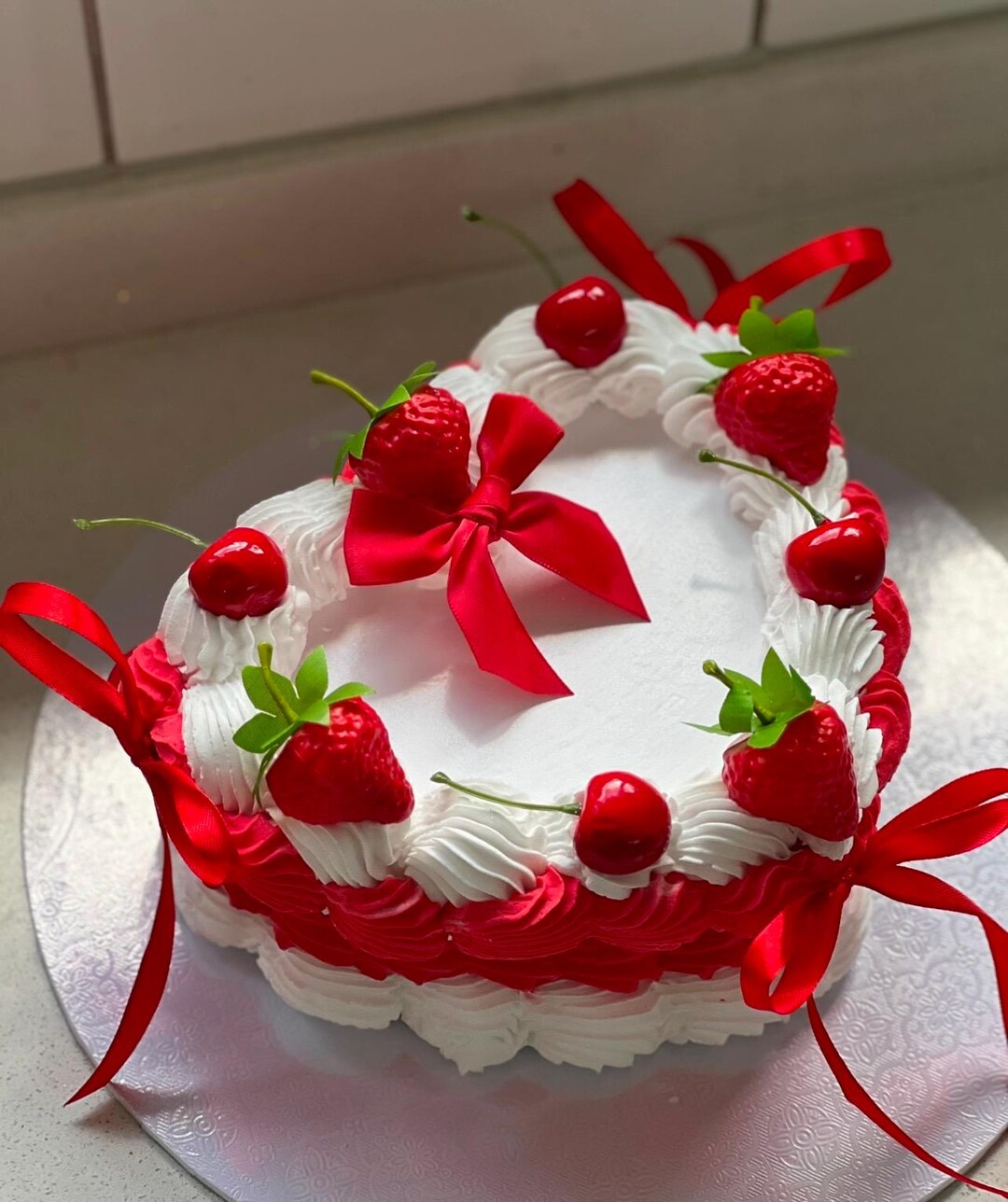 Fake Vintage Heart Cherry Cake - Etsy