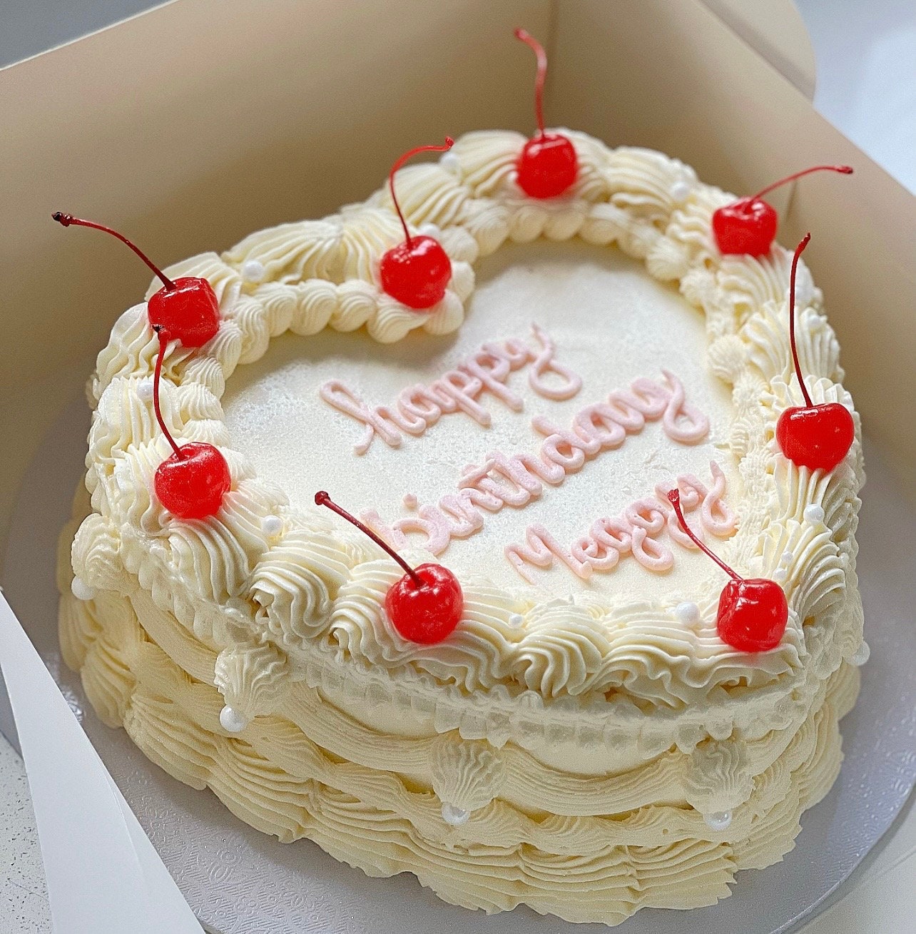 Fake Vintage White Cherry Heart Cake - Etsy