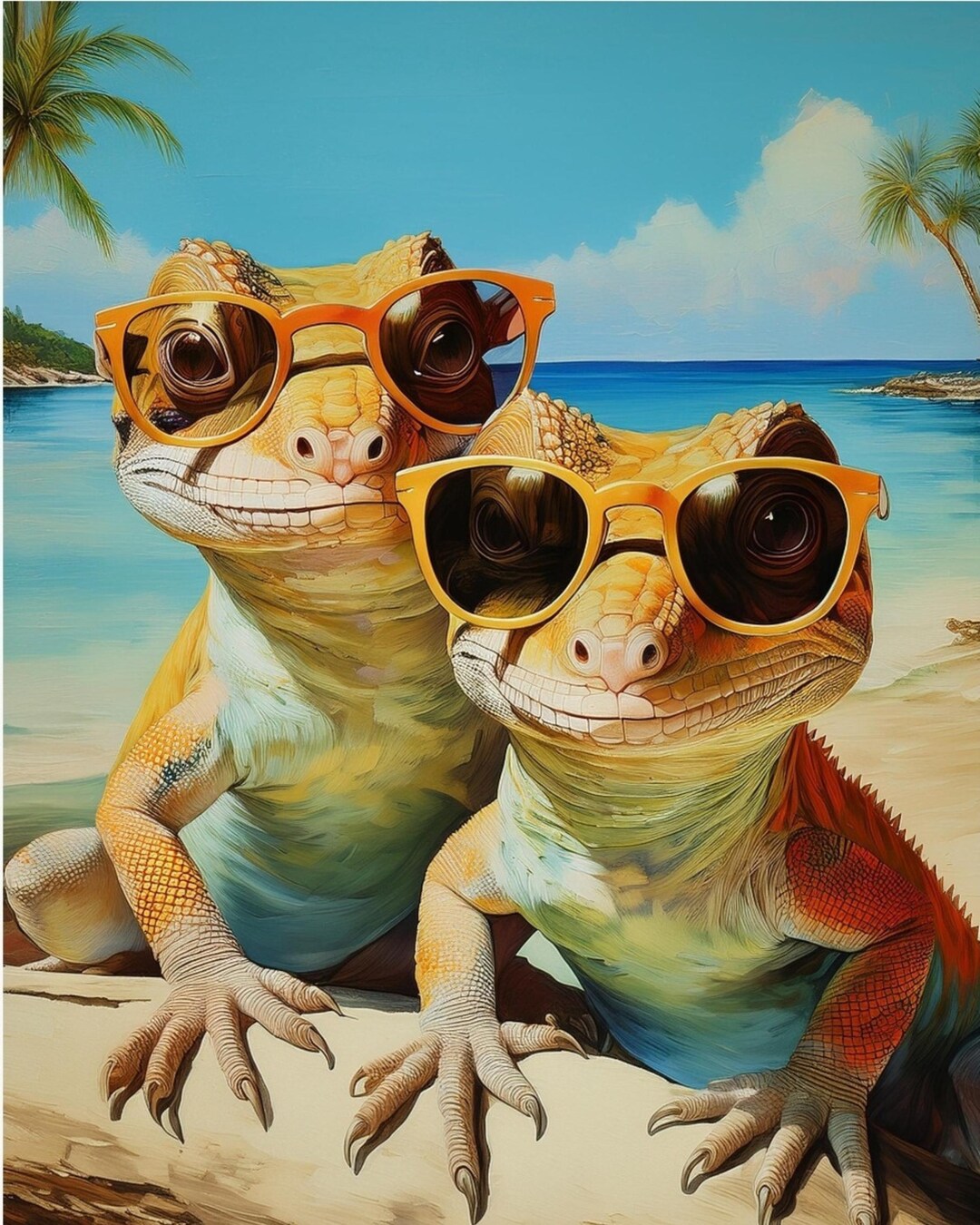 Cute Crested Gecko Couple With Sunglasses, Beachy Printable Wall Art - Etsy
