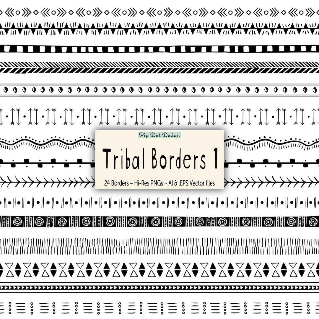 Seamless Tribal Borders and Vectors - "tribal Borders 1" Doodle ...